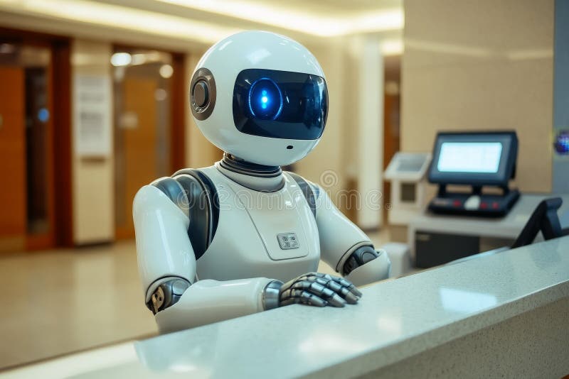 A Robot Bank Employee at Work at the Counter Stock Illustration ...