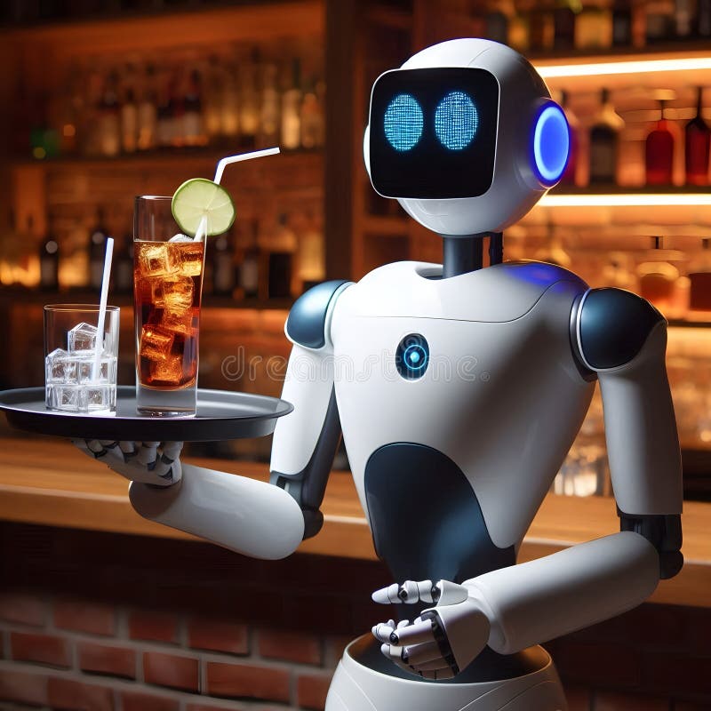 Robot in a bar stock illustration. Illustration of blue - 366973821