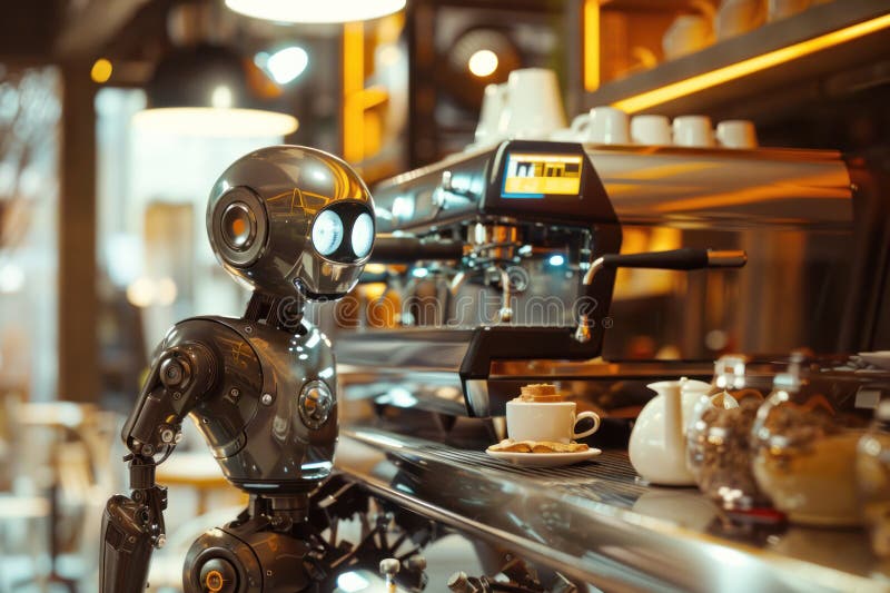 Robot Barista Serving Coffee in a Cafe Stock Image - Image of tech ...