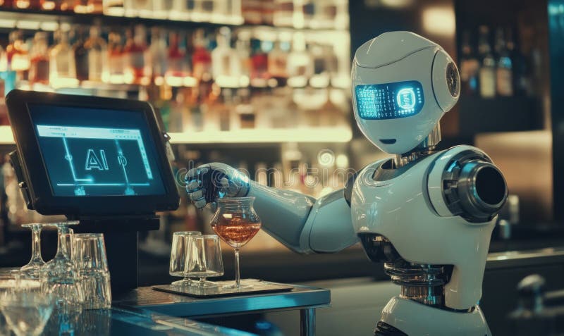Robot Bartender Serving Drinks at Modern Bar Stock Illustration ...