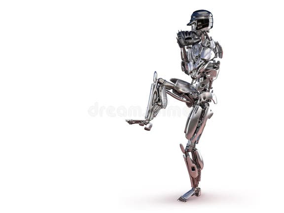 Robot Baseball Player in Action, Isolated. Cyborg Robot Artificial ...
