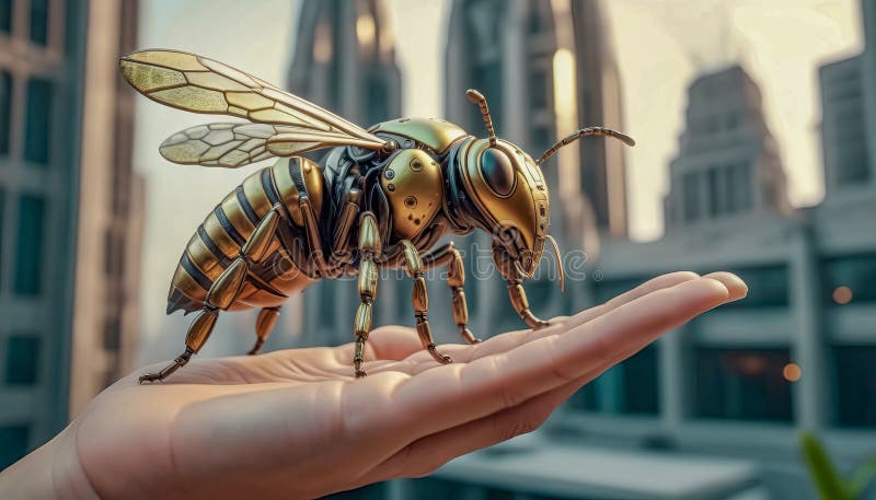Robot Bee Close-up. Ecology and Environmental Protection Concept Stock ...
