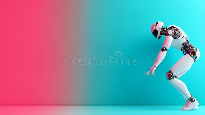 Robot Bending in Studio with Futuristic Gradient Background Design ...