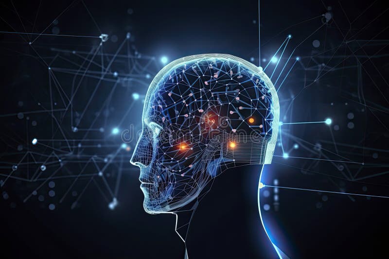 Robot with Big Data of Brain and High Technology Stock Illustration ...