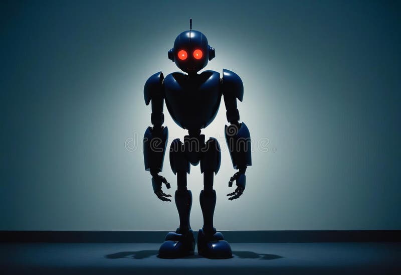 Robot in Black Combat Suit with a Red Mask of a Cyborg and Spots of ...