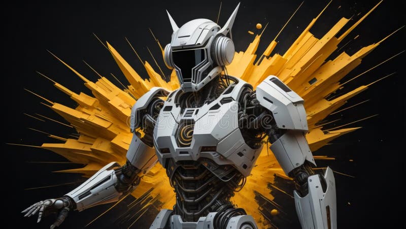 A Robot on a Black Background with Yellow Particles. Generative Ai ...