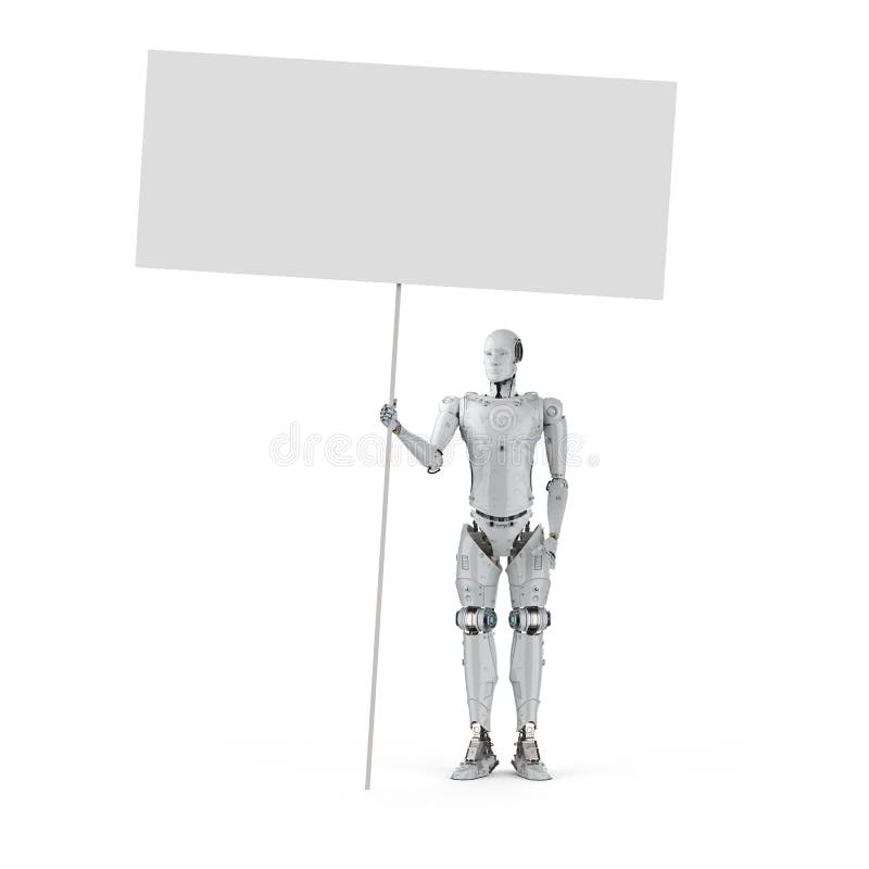 Robot with blank banner stock illustration. Illustration of cyborg ...