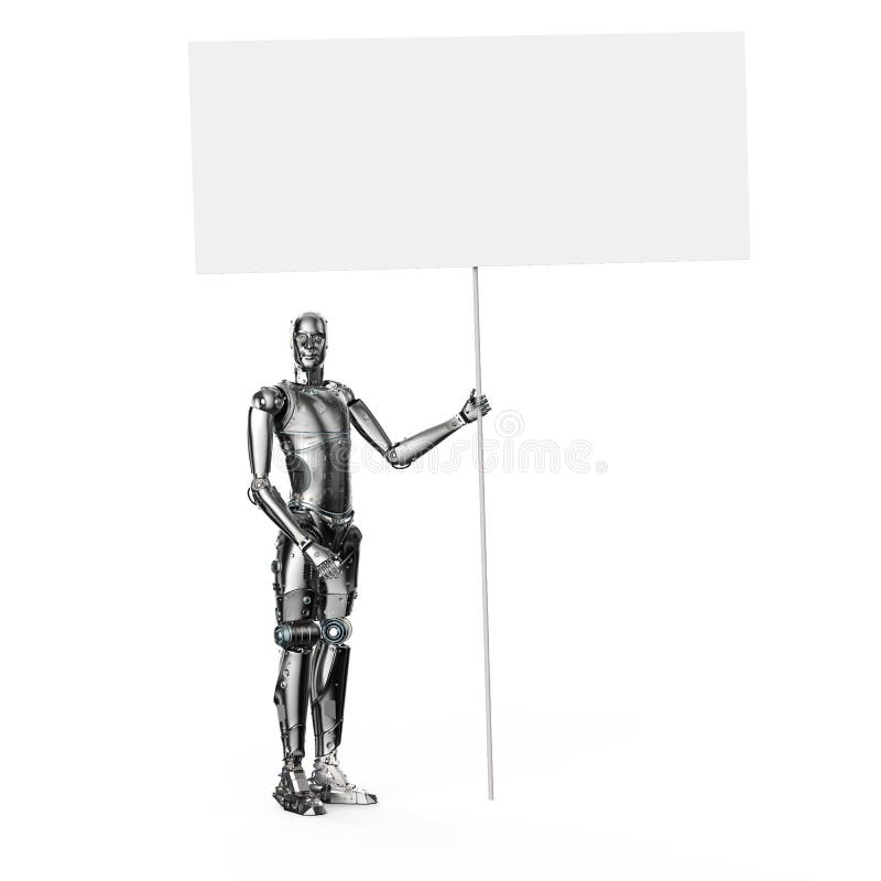 Robot with blank banner stock illustration. Illustration of inform ...