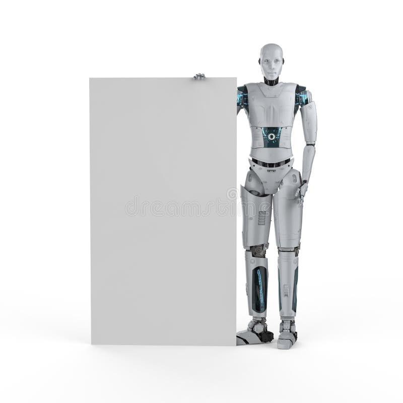 Robot with blank board stock illustration. Illustration of technology ...