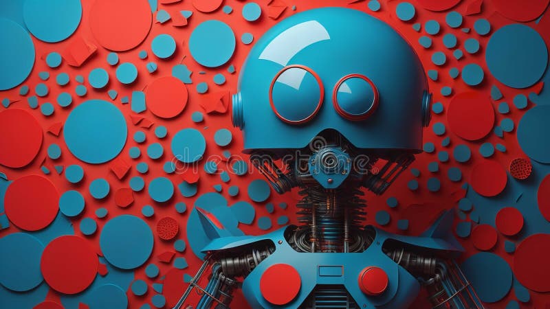 Robot on Blue Background with Red and Blue Circles. Generative Ai Stock ...