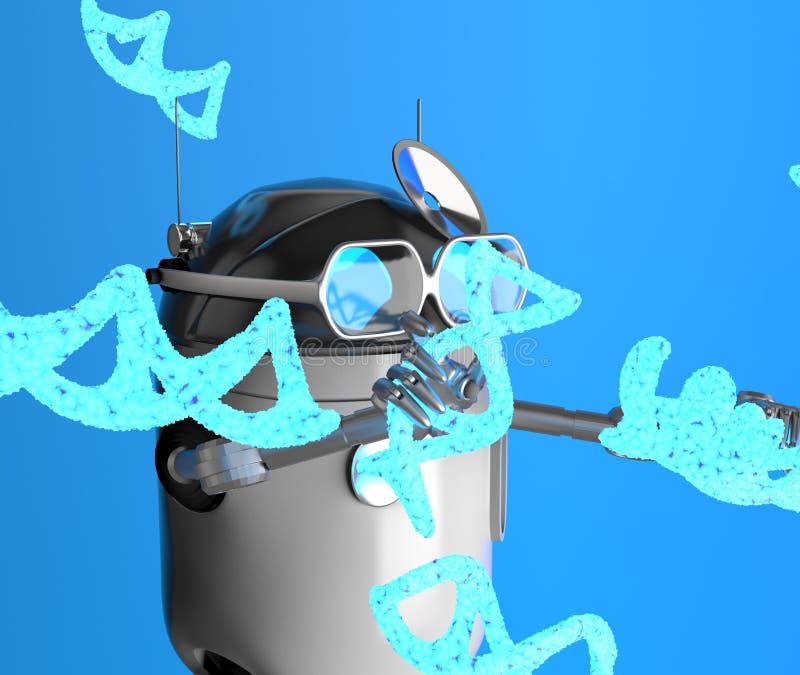 Robot with Blue Dna Molecule,text,3d Render Stock Illustration ...