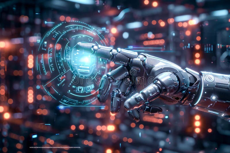 Robot with Blue Light on Its Left Hand. Generative AI Stock ...