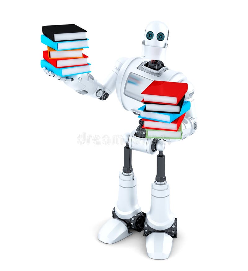 Robot with Books. . Contains Clipping Path Stock Illustration ...