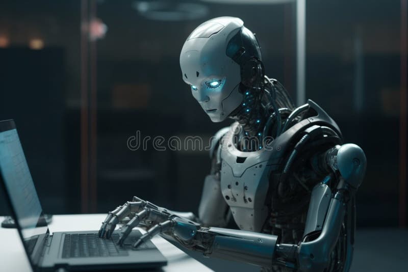 Robot Boss or Ceo Sitting in a Futuristic Robot Working in the Office ...