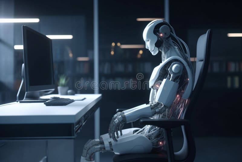 Robot Boss or Ceo Sitting in a Futuristic Robot Working in the Office ...