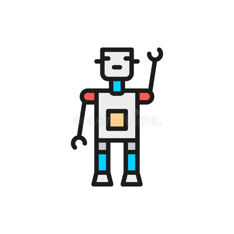 Robot, Bot, Chatbot, Artificial Intelligence Flat Color Line Icon ...