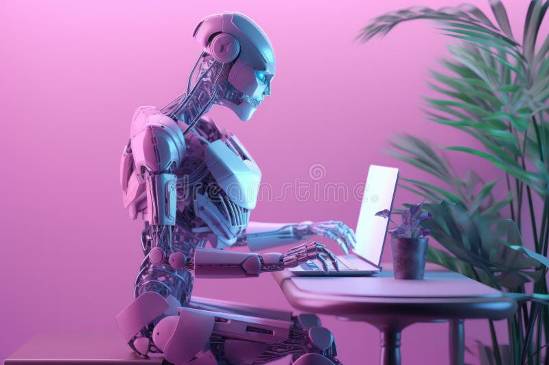 Robot Bot with Computer. New Technologies. Artificial Intelligence. GPT ...