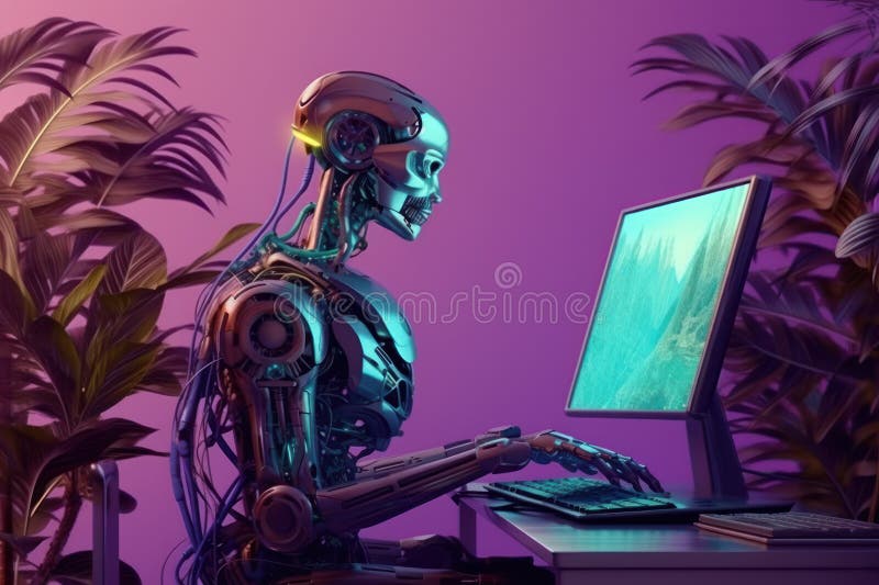 Robot Bot with Computer. New Technologies. Artificial Intelligence. GPT ...