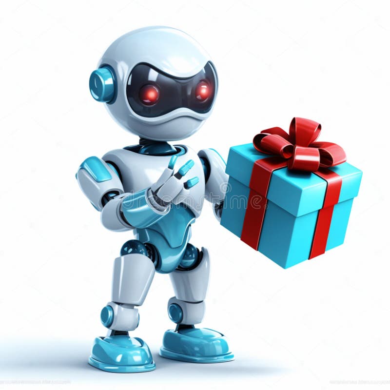 The Robot Bot Gives a Gift on a White Background. Illustration, AI ...