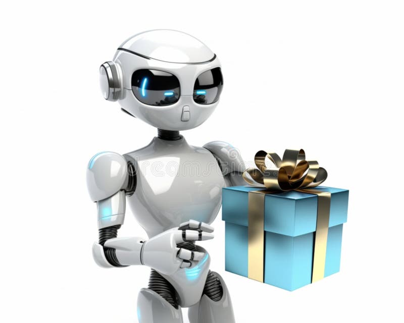 The Robot Bot Gives a Gift on a White Background. Illustration, AI ...