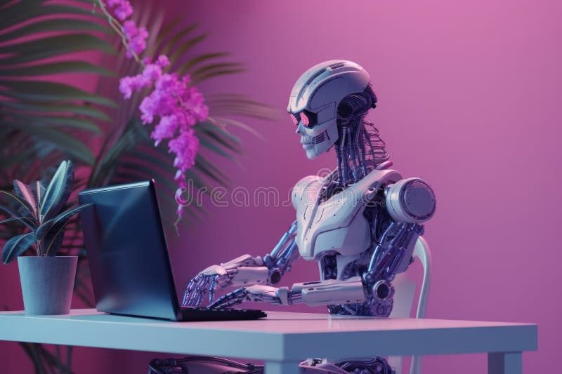Robot Bot with Laptop. New Technologies. Artificial Intelligence. GPT ... Robot Bot with Laptop. New Technologies. Artificial Intelligence. GPT ...