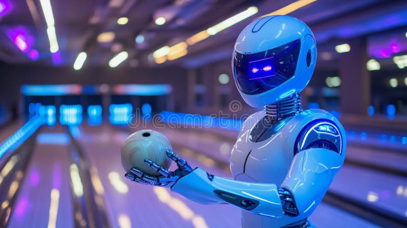 Illustration of a Robot with a Bowling Ball on a Bowling Alley Stock ...