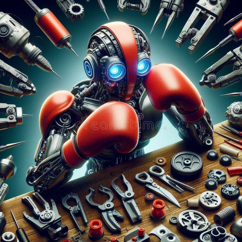 A Robot Boxer Who is Surrounded by Tools Stock Photo - Image of machine ...