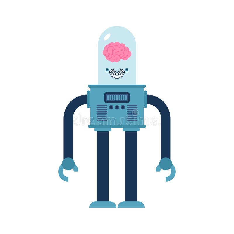 Robot with Brain Artificial Intelligence. Retro Cyborg and Human Brains ...