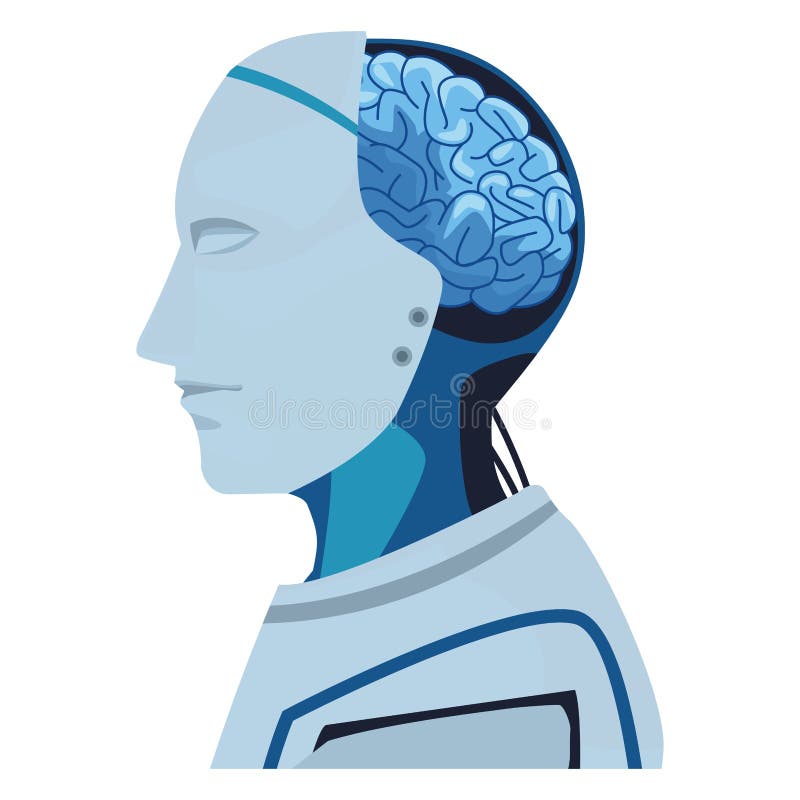 Robot with Brain and Robotic Arms Black and White Stock Vector ...