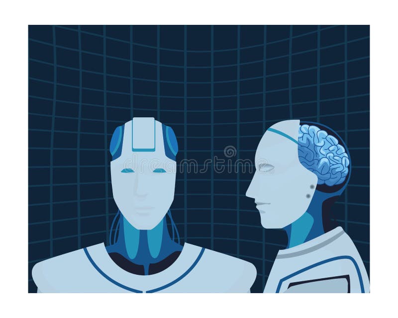 Robot with brain exposed stock vector. Illustration of brain - 145268610