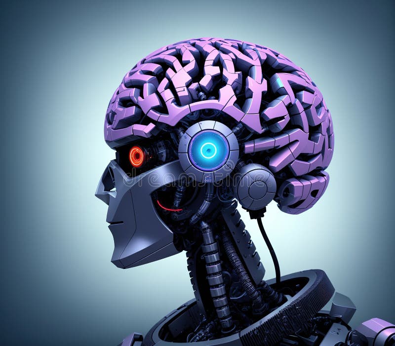 A Robot with a Brain-like Structure on Its Head. Stock Illustration ...