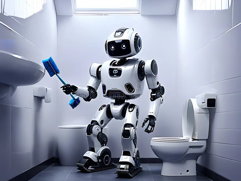 A Robot is Brushing the Toilet Stock Image - Image of dirty, room ...