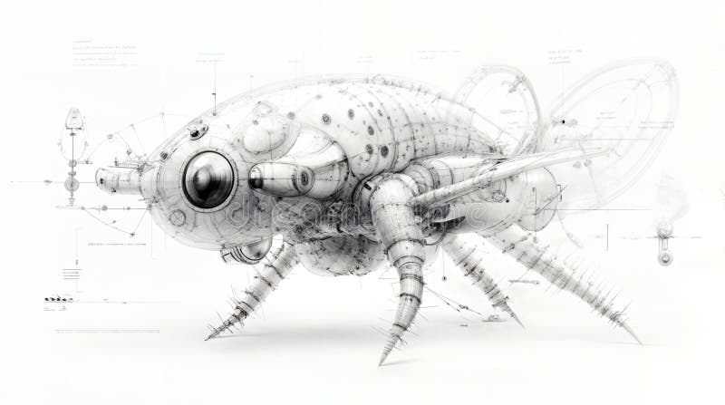 Concept Sketches of Robot Bug with a Head and Antennae on White Stock ...