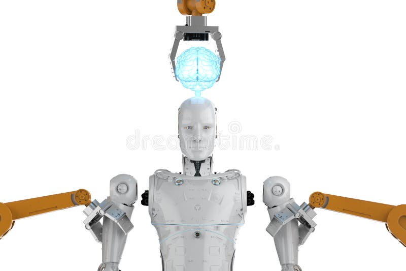 Robot with glass tablet stock illustration. Illustration of stand ...