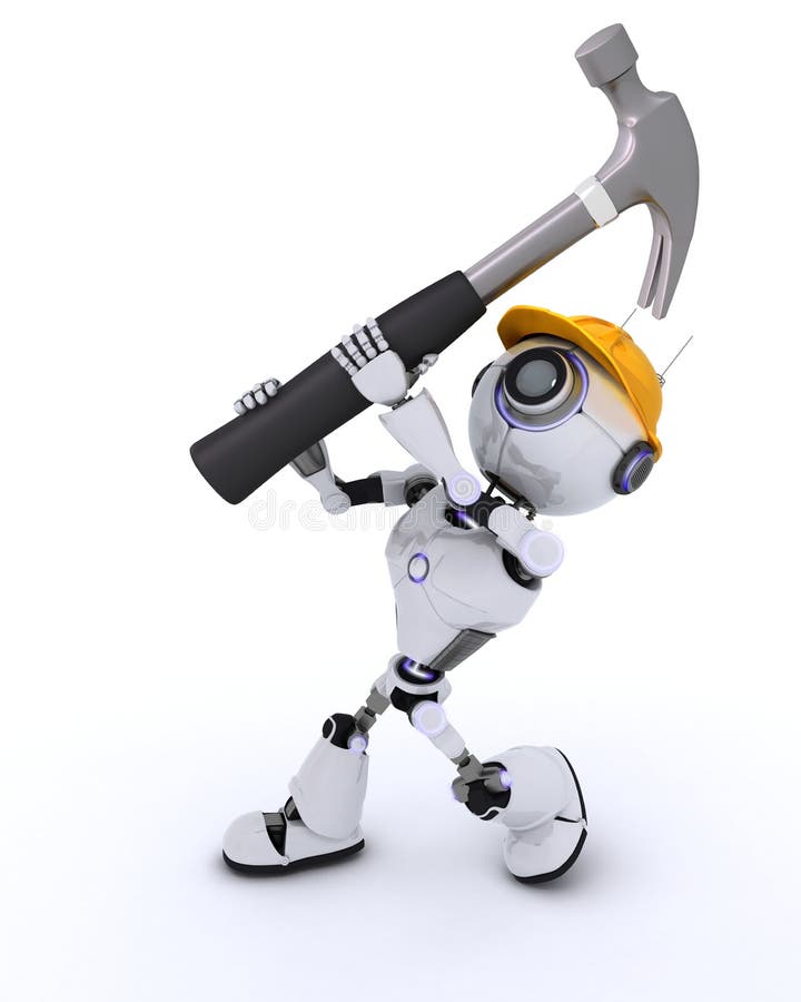 Robot with hammer stock illustration. Illustration of modern - 16506664