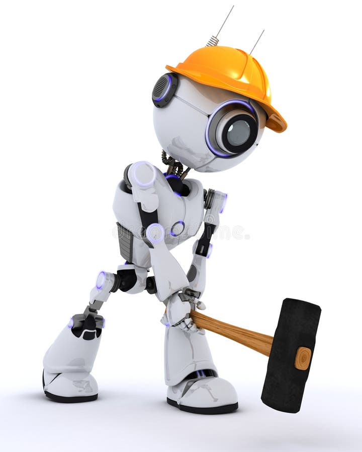 Robot with hammer stock illustration. Illustration of modern - 16506664