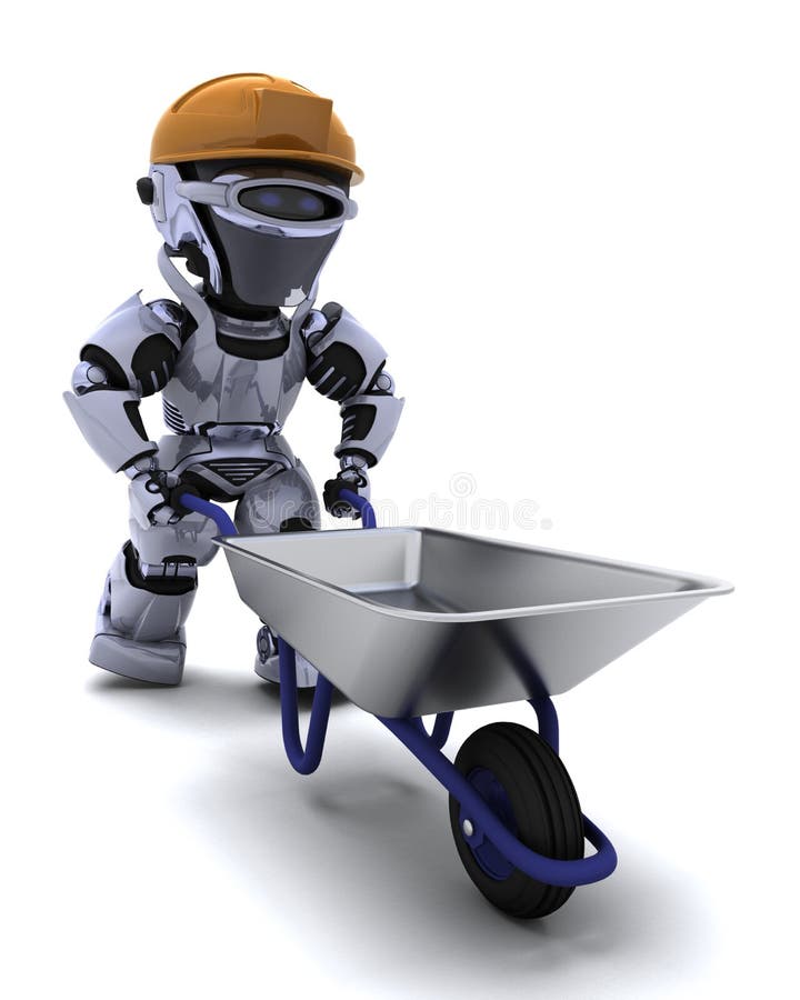 Robot Builder with a Wheel Barrow Carrying Tools Stock Illustration ...