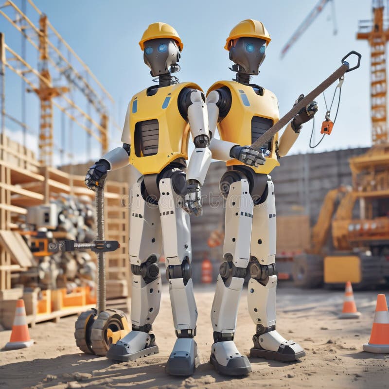 Robot Builders Work on a Construction Site with Tools. Made with AI ...