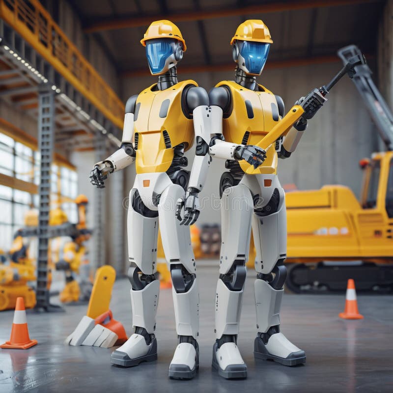 Robot Builders Work on a Construction Site with Tools. Made with AI ...