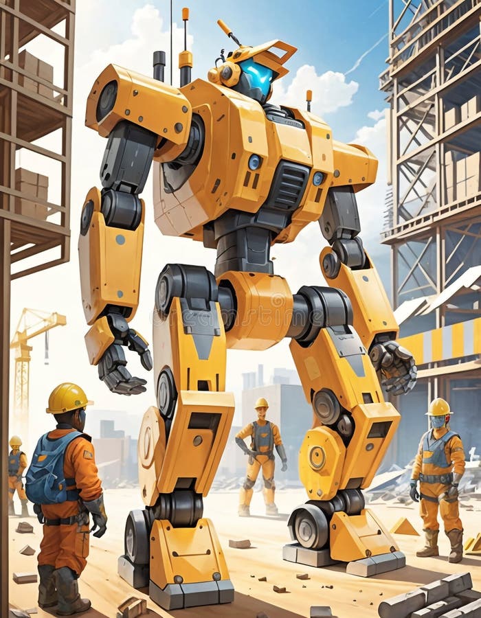 Robot Builders Work on a Construction Site with Tools. Made with AI ...