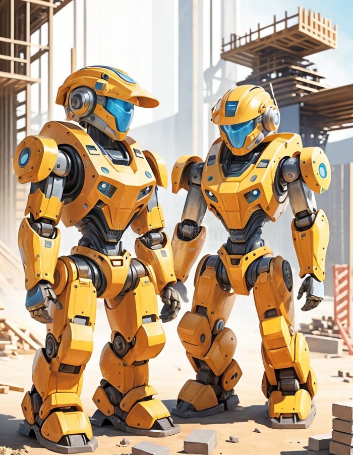 Robot Builders Work on a Construction Site with Tools. Made with AI ...