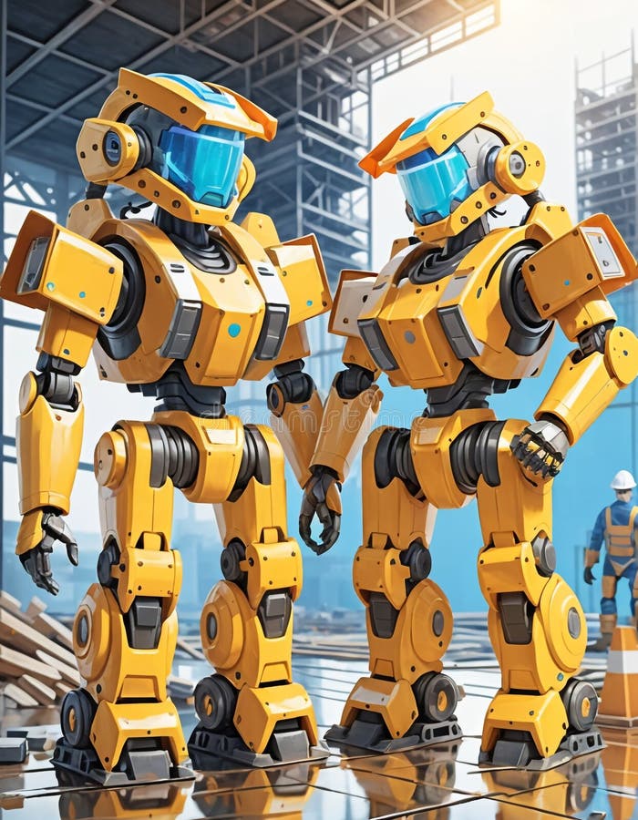 Robot Builders Work on a Construction Site with Tools. Made with AI ...