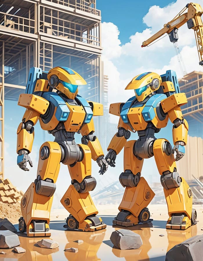 Robot Builders Work on a Construction Site with Tools. Made with AI ...