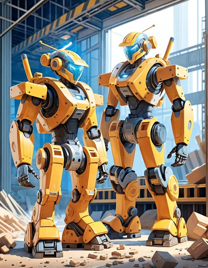 Robot Builders Work on a Construction Site with Tools. Made with AI ...