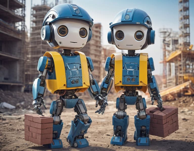 Robot Builders Work on a Construction Site with Tools. Made with AI ...
