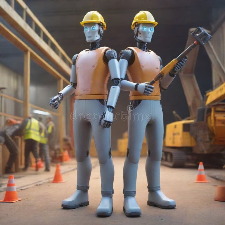Robot Builders Work on a Construction Site with Tools. Made with AI ...