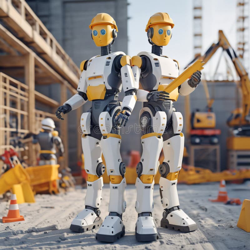 Robot Builders Work on a Construction Site with Tools. Made with AI ...