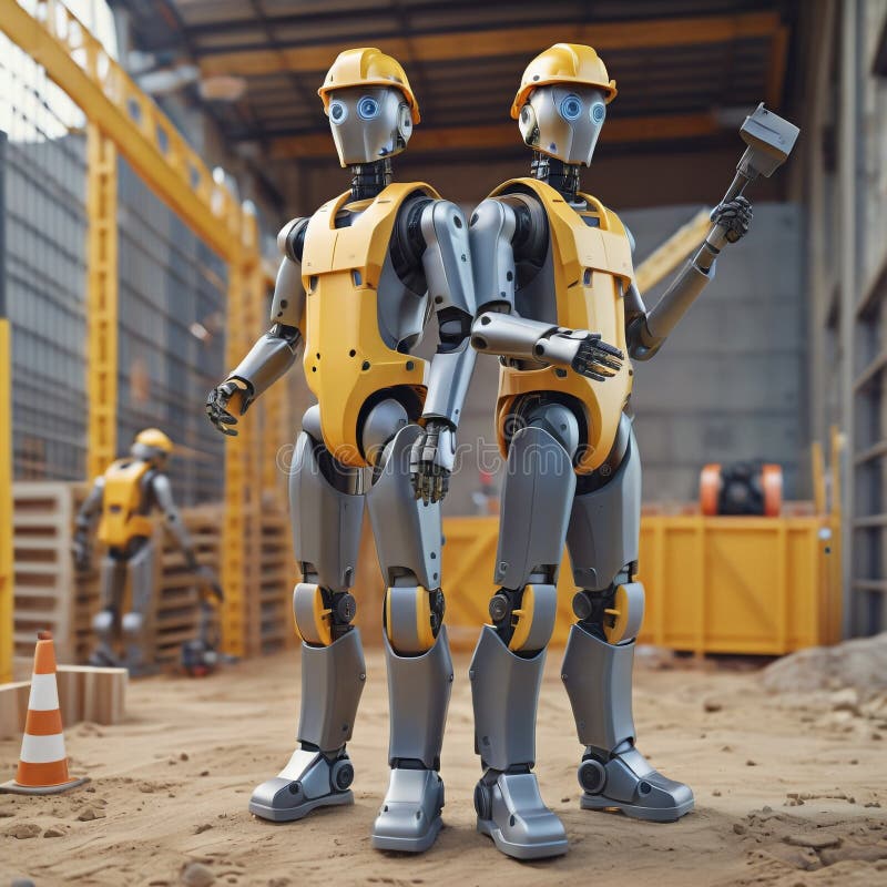 Robot Builders Work on a Construction Site with Tools. Made with AI ...