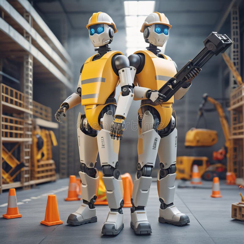 Robot Builders Work on a Construction Site with Tools. Made with AI ...
