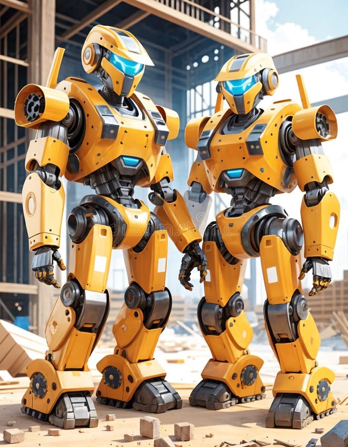 Robot Builders Work on a Construction Site with Tools. Made with AI ...
